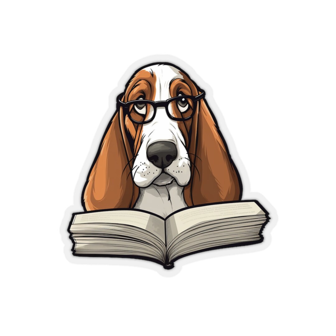 Basset Hound Sticker Reading a Book - Etsy