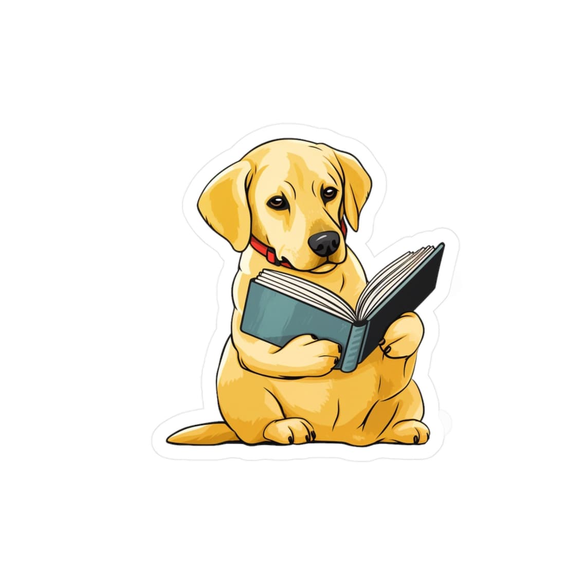 Yellow Lab Sticker Puppy Clipart Dog Reading Book Sticker Cute Animal ...