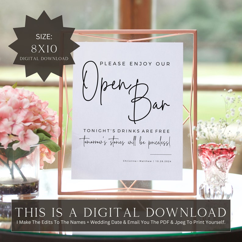 Digital Download. 8x10 Open Bar Sign. Personalized Open Bar Sign ...