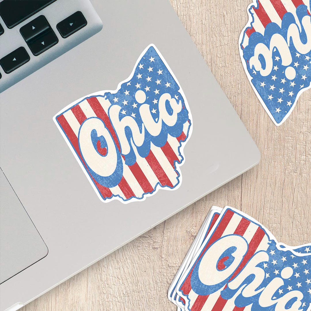 Ohio State Sticker With American Flag Background | Weatherproof Vinyl ...