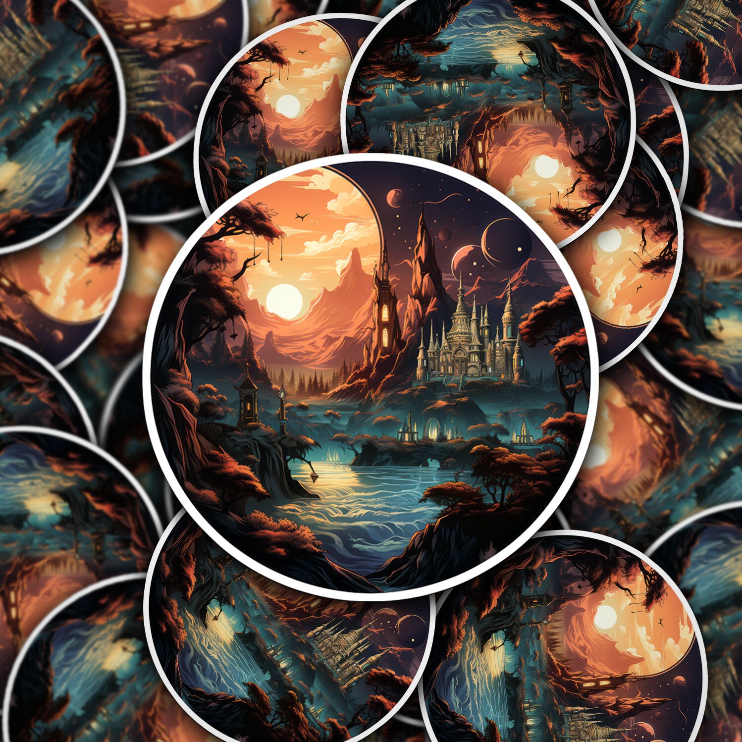 Steampunk Fantasy Landscape Sticker Transport Yourself to a World of ...