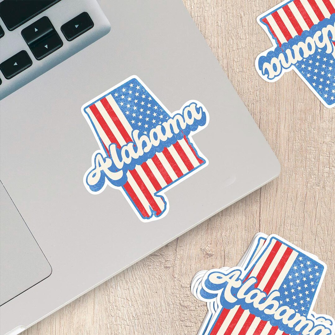 Alabama State Sticker With American Flag Background | Weatherproof ...