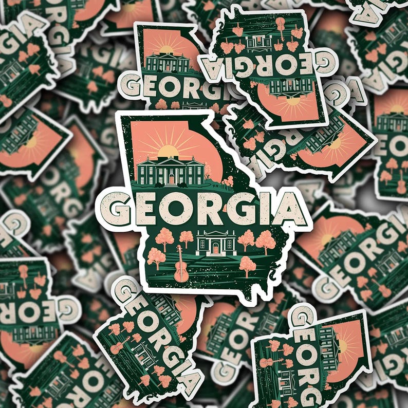 Retro Vinyl State Sticker - Georgia - Etsy