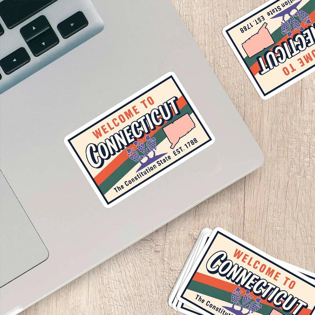 Welcome to Connecticut Vinyl Sticker - Vintage State Travel Decal - Etsy
