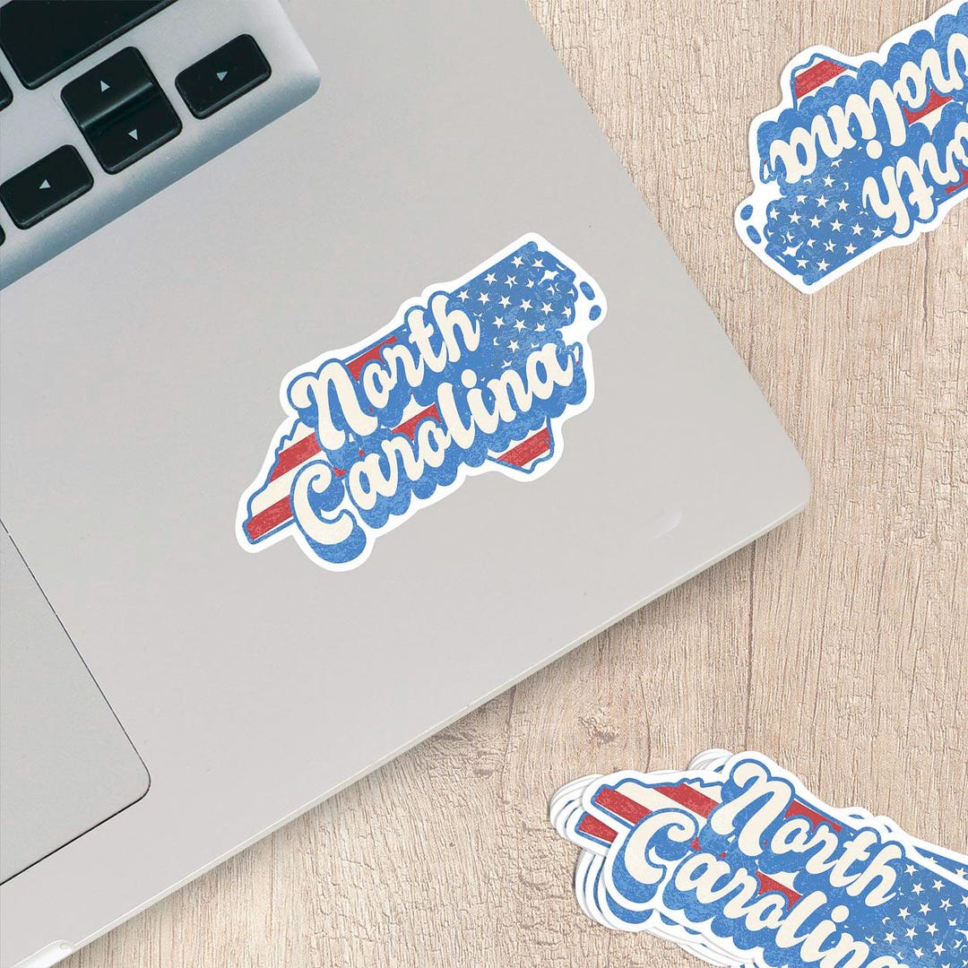 North Carolina State Sticker With American Flag Background ...