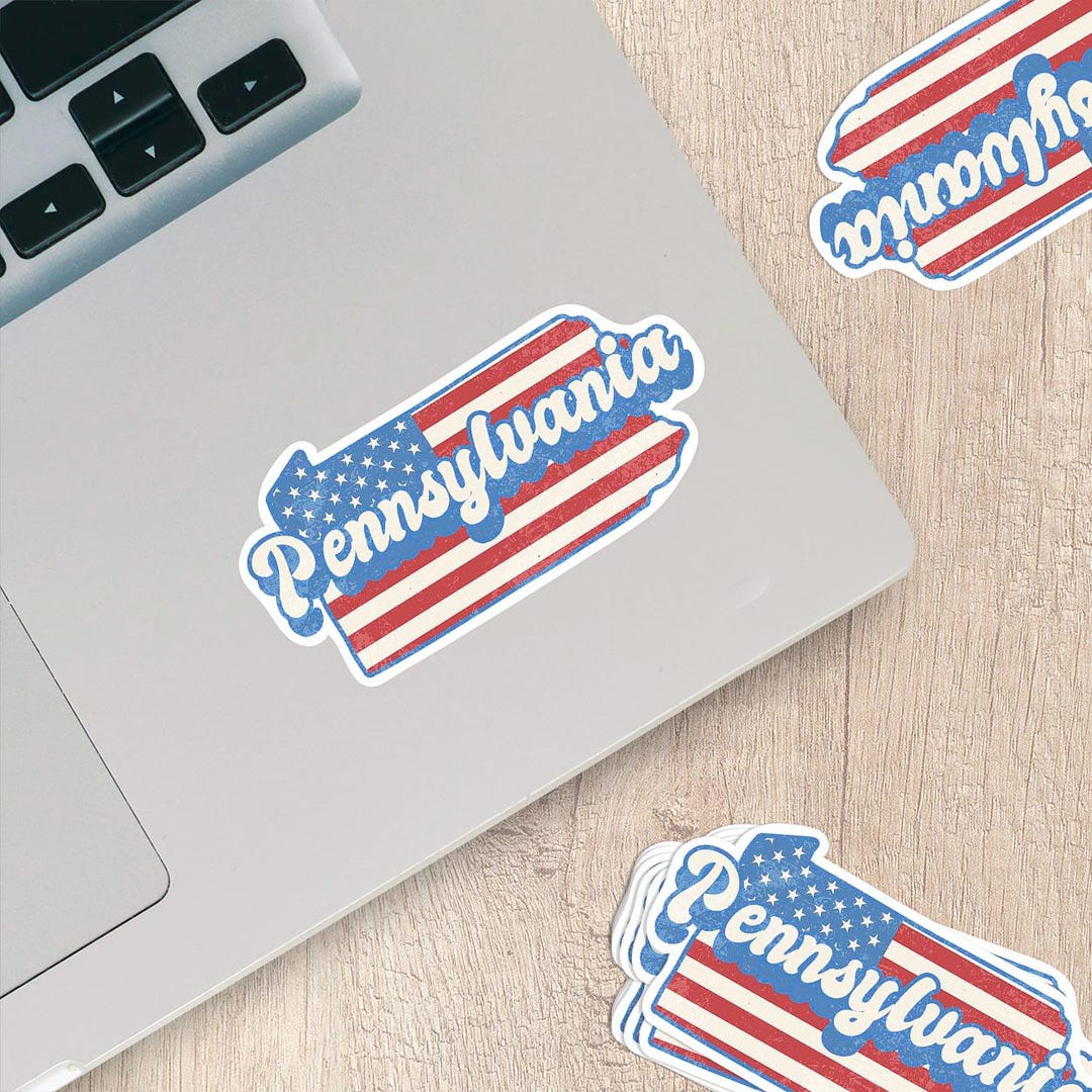 Pennsylvania State Sticker With American Flag Background | Weatherproof ...