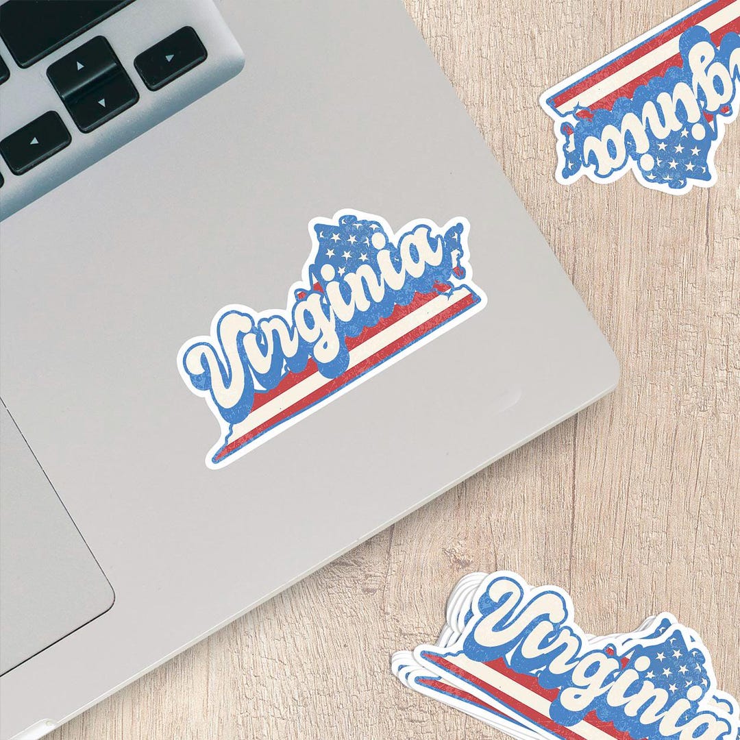 Virginia State Sticker With American Flag Background | Weatherproof ...