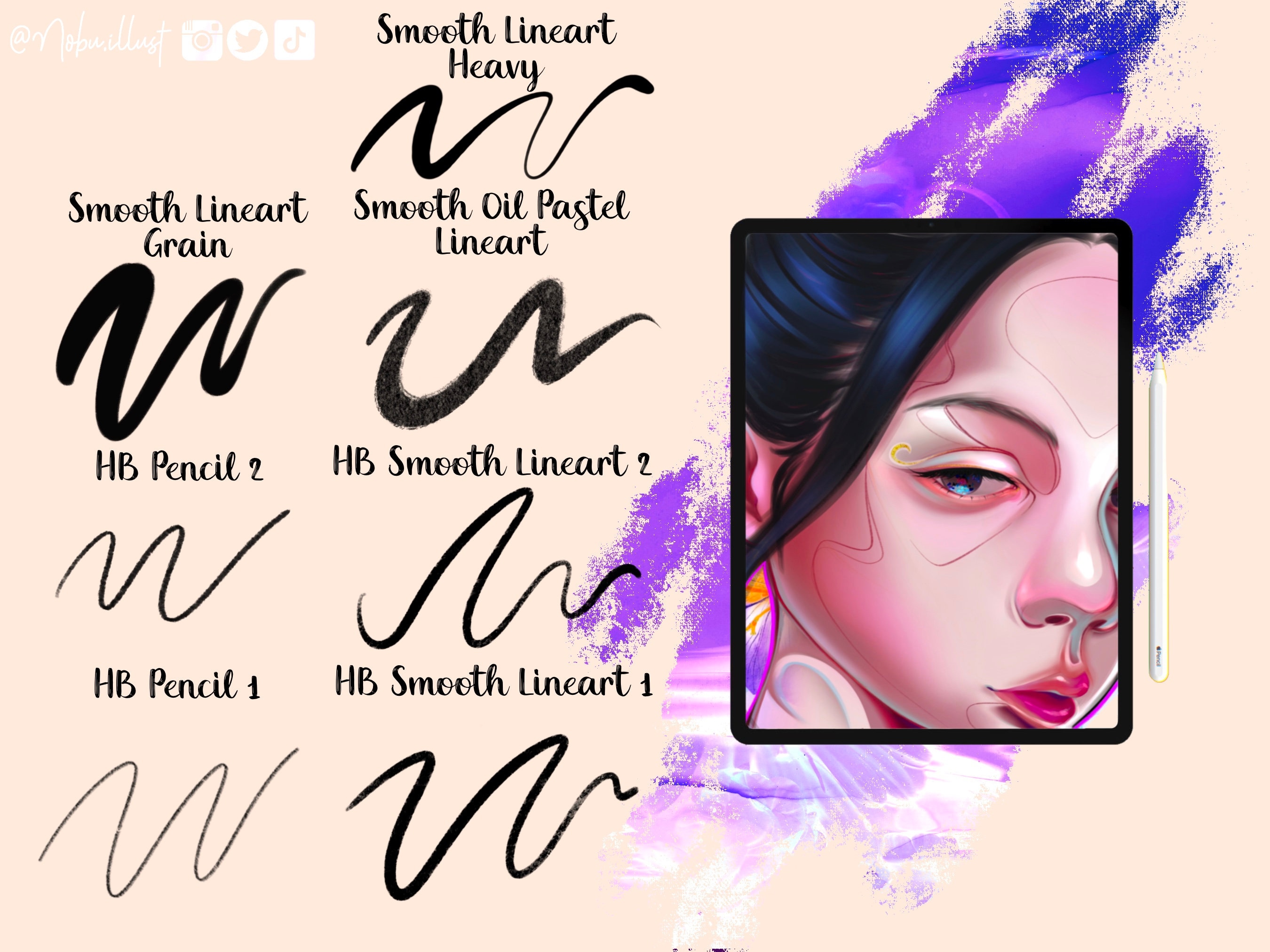 Smooth Lineart & Sketch Basic Brushes | for Procreate | Customized ...