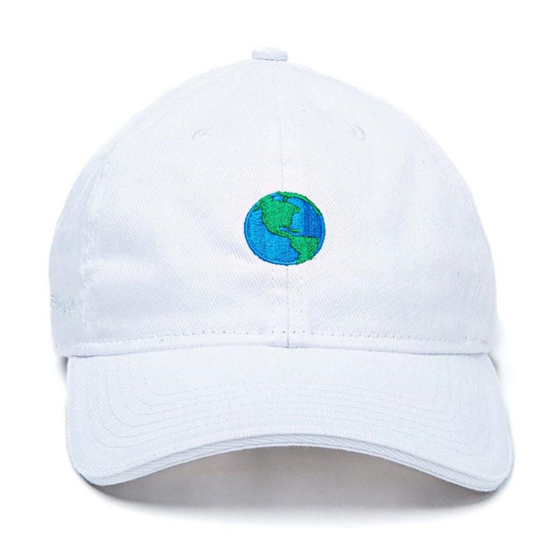 Embroidered Planet Earth Hat – White Baseball Cap, Adjustable & Unisex ...