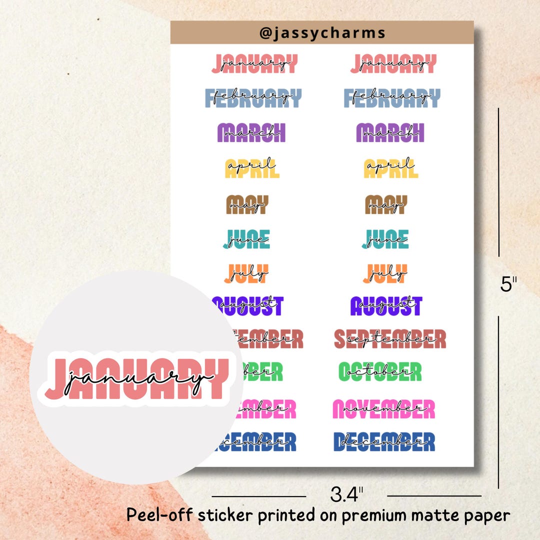 Month Sticker Sheet, Monthly Header , Minimalist & Functional Stickers ...