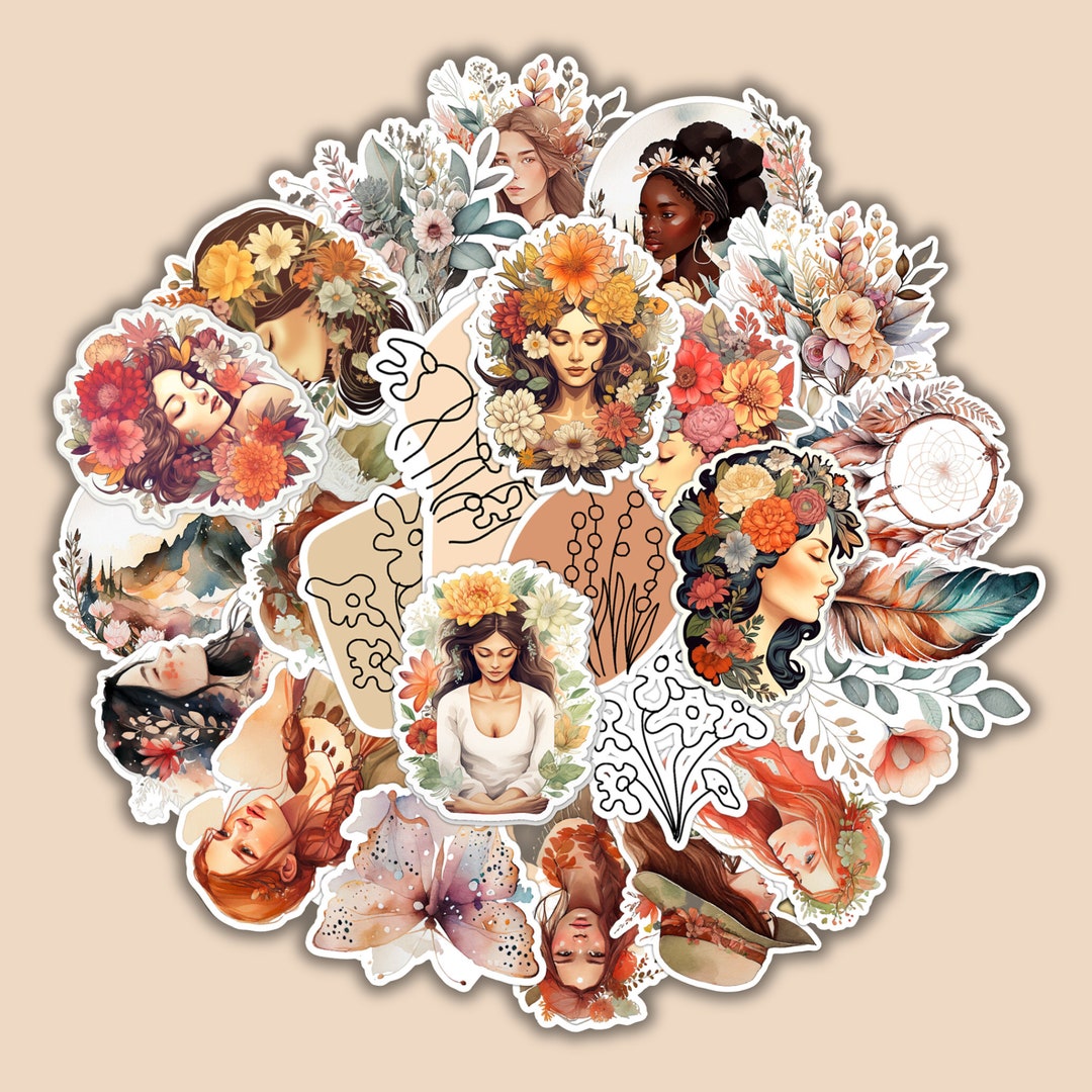 50 Pcs Bohemian Sticker Pack, Boho Die Cut Sticker Pack, Retro Sticker ...