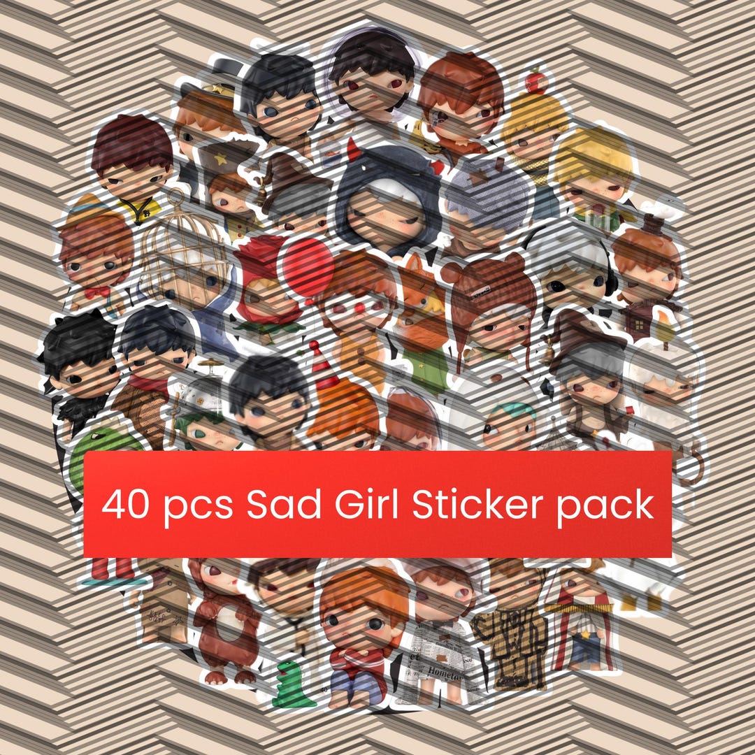 40 Pcs Kawaii Sad Girl | Decals for Journals, Scrapbooks ,otaku Anime ...