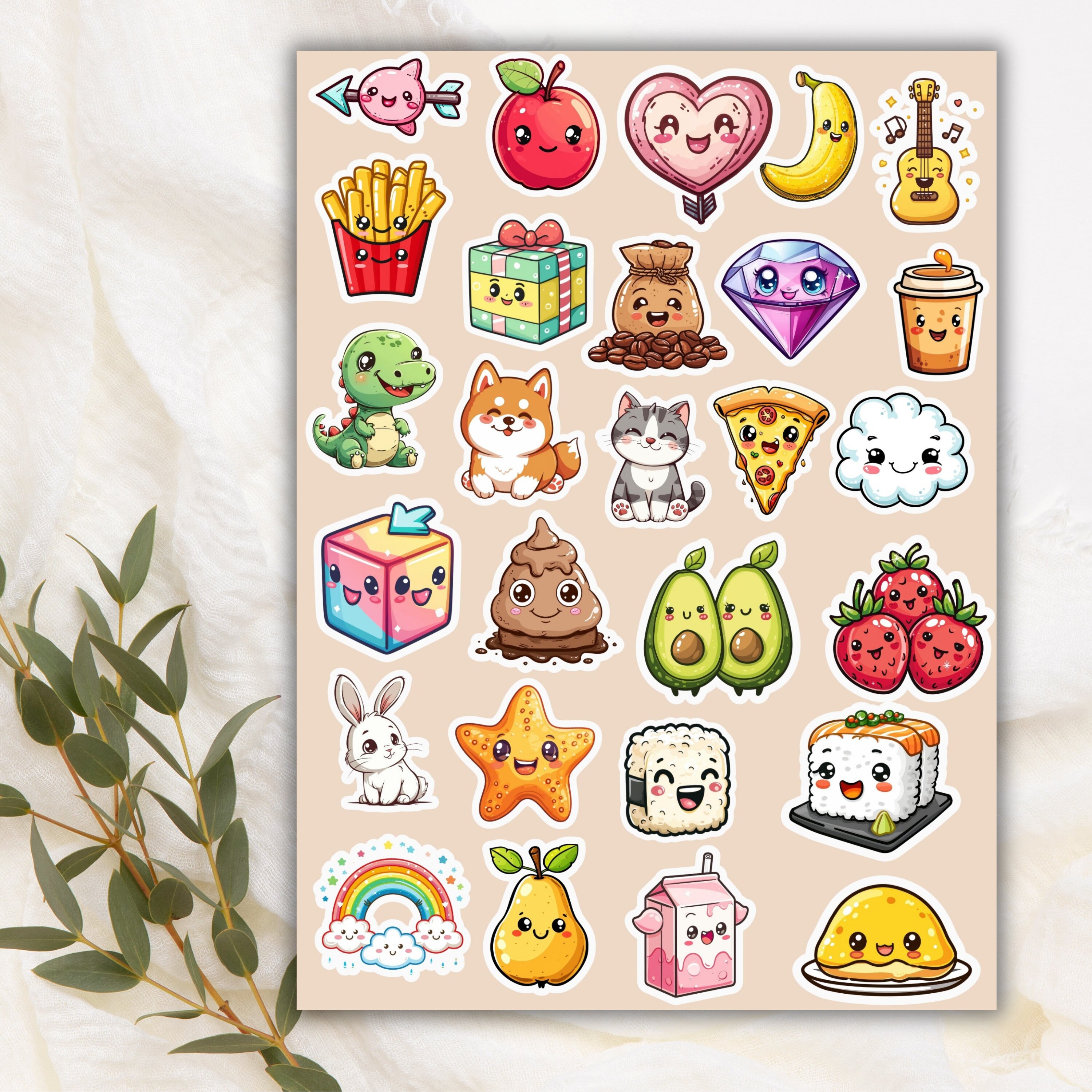 53 Pcs Kawaii Squishy Stickers, Food Kawaii Stickers, Fruit Kawaii ...