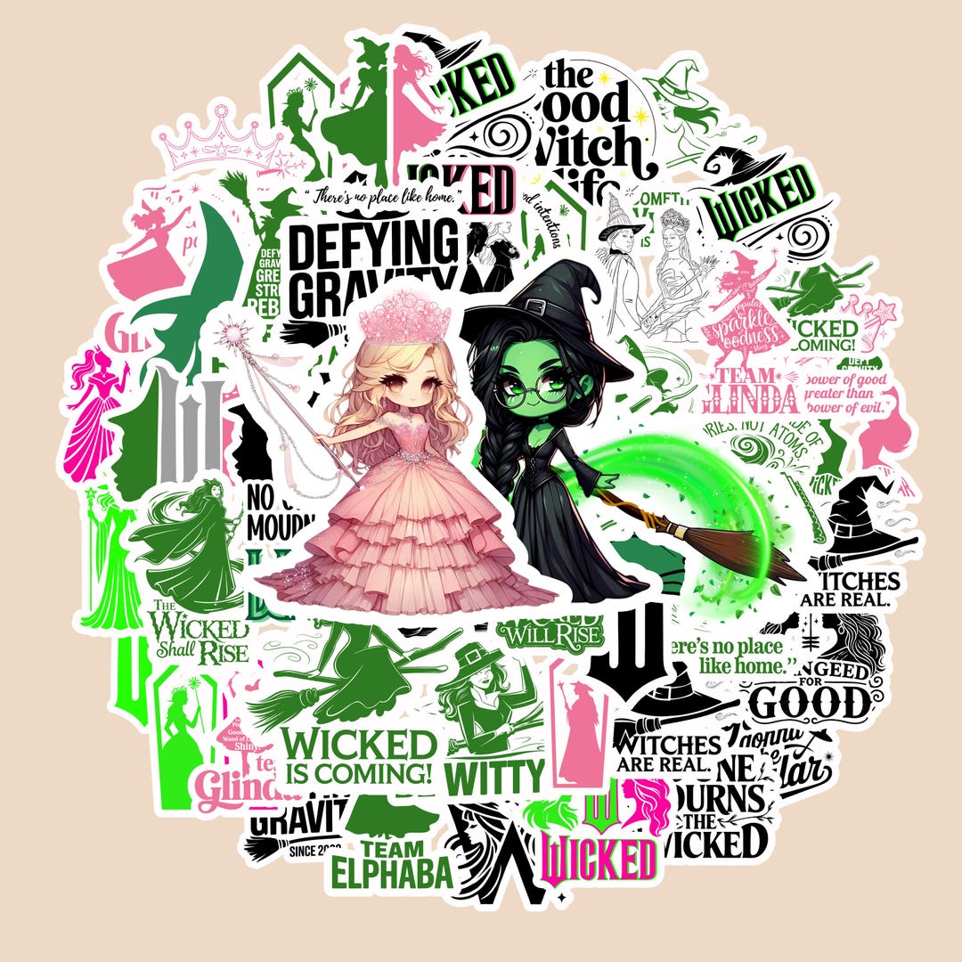 65 Pcs Wicked Movie Sticker Pack, Defying Gravity, Glinda and Elphaba ...
