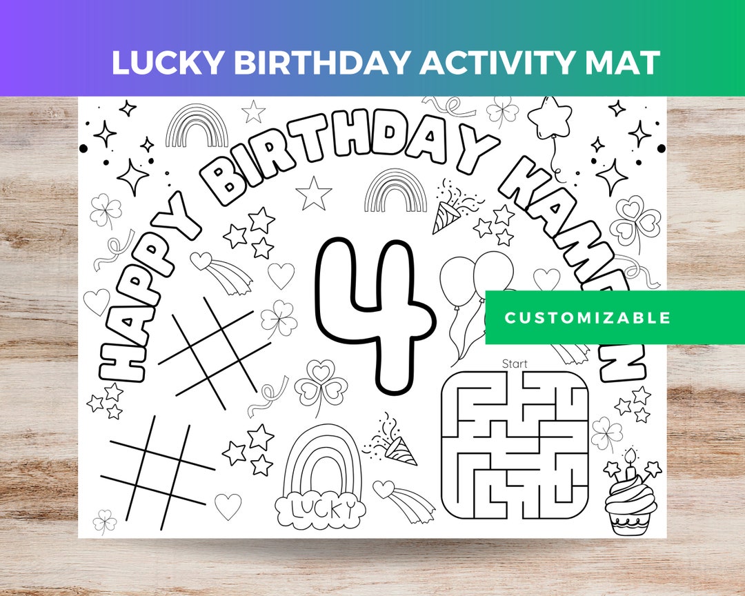 March Birthday Activity Placemat, Printable, Personalized, Lucky Charm ...