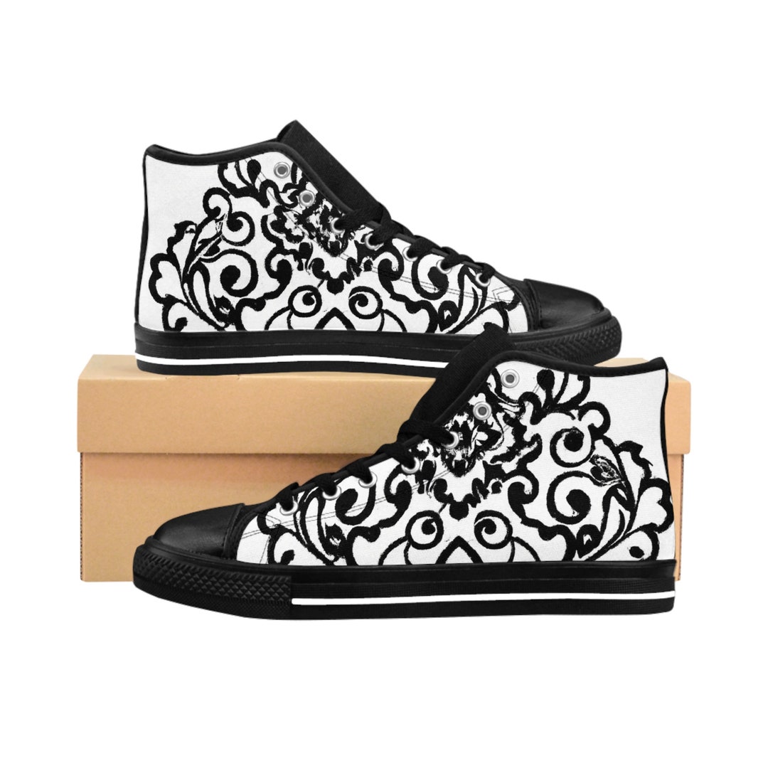Zebra Print High Top Sneakers, Damask Pattern Shoes, Statement Footwear ...