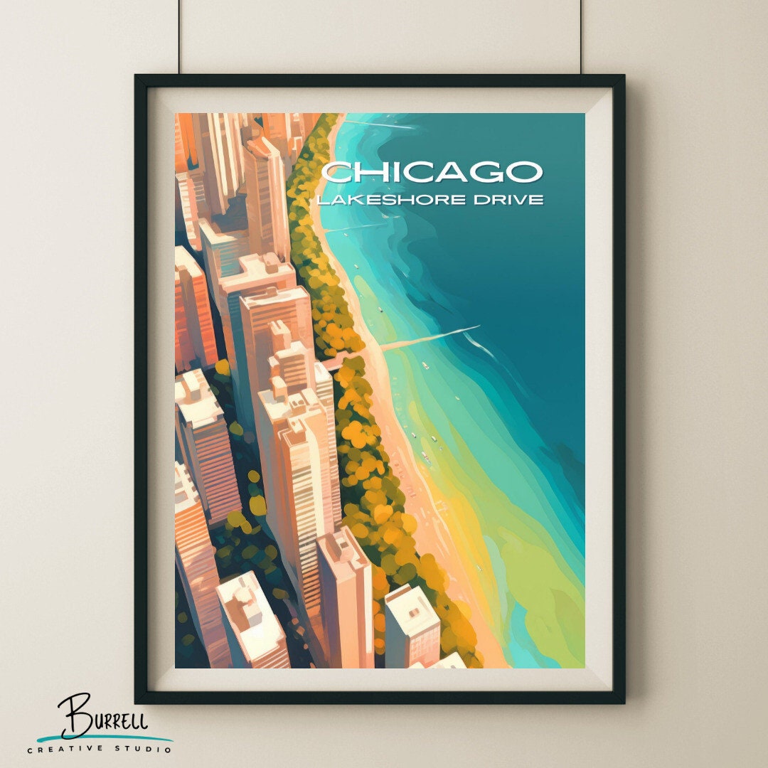 Chicago Lakeshore Drive Aerial View Wall Art Poster Print Chicago ...