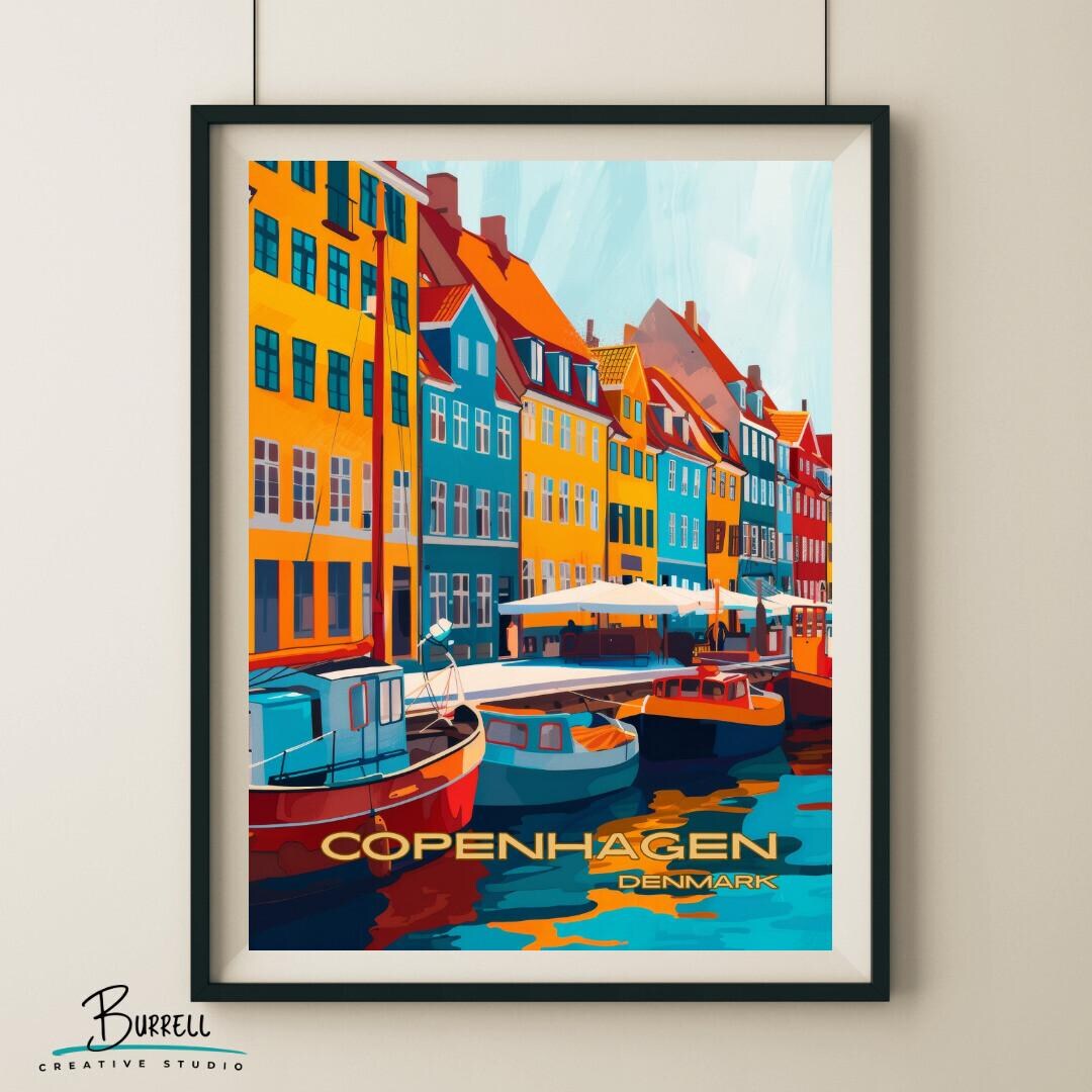 Copenhagen Denmark Nyhavn Waterfront Travel Poster & Wall Art Poster ...