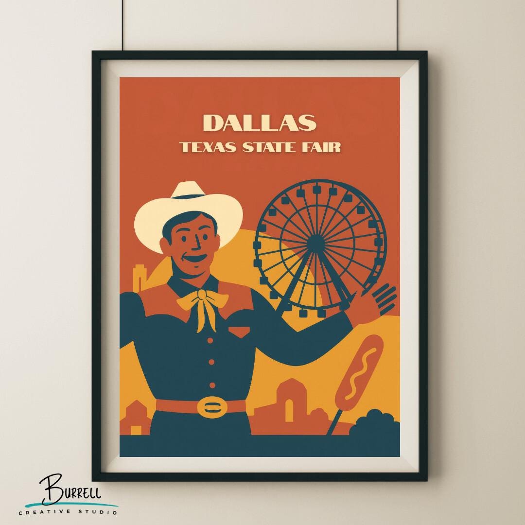 Dallas Texas State Fair Travel Poster & Wall Art Poster Print - Etsy