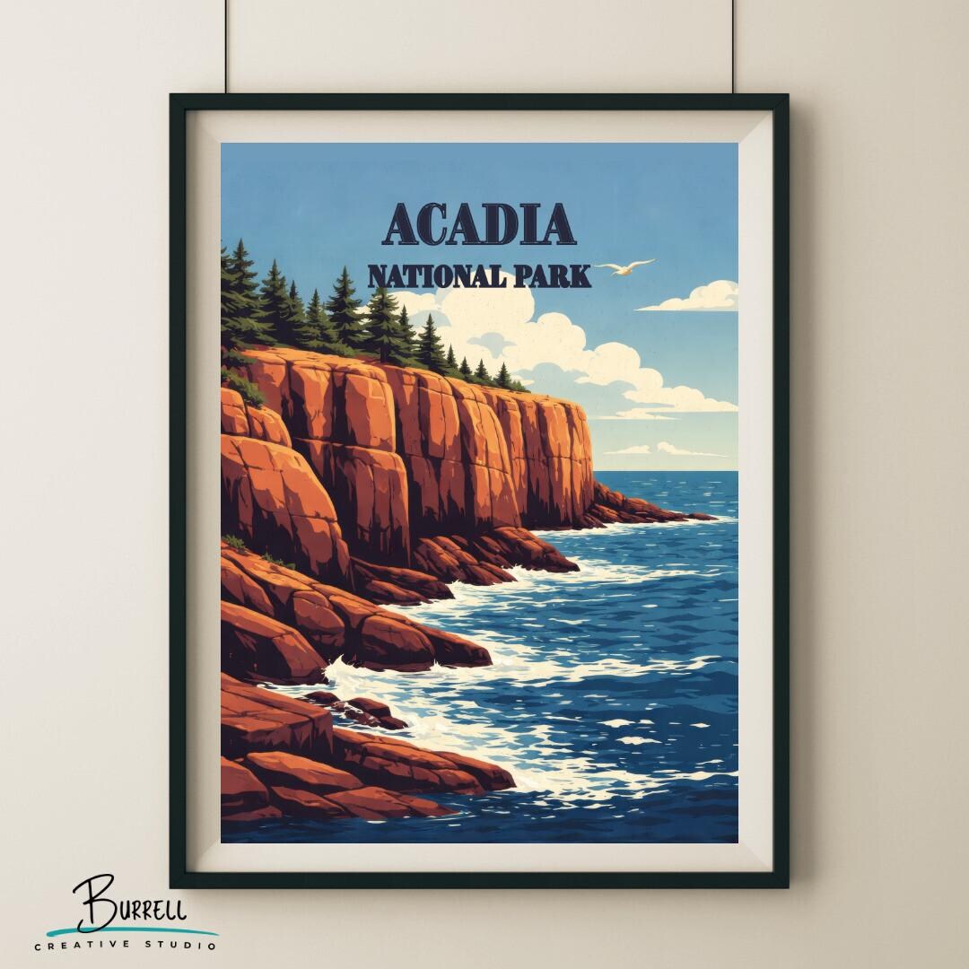 Acadia National Park Maine Otter Cliffs Travel Poster & Wall Art Poster ...