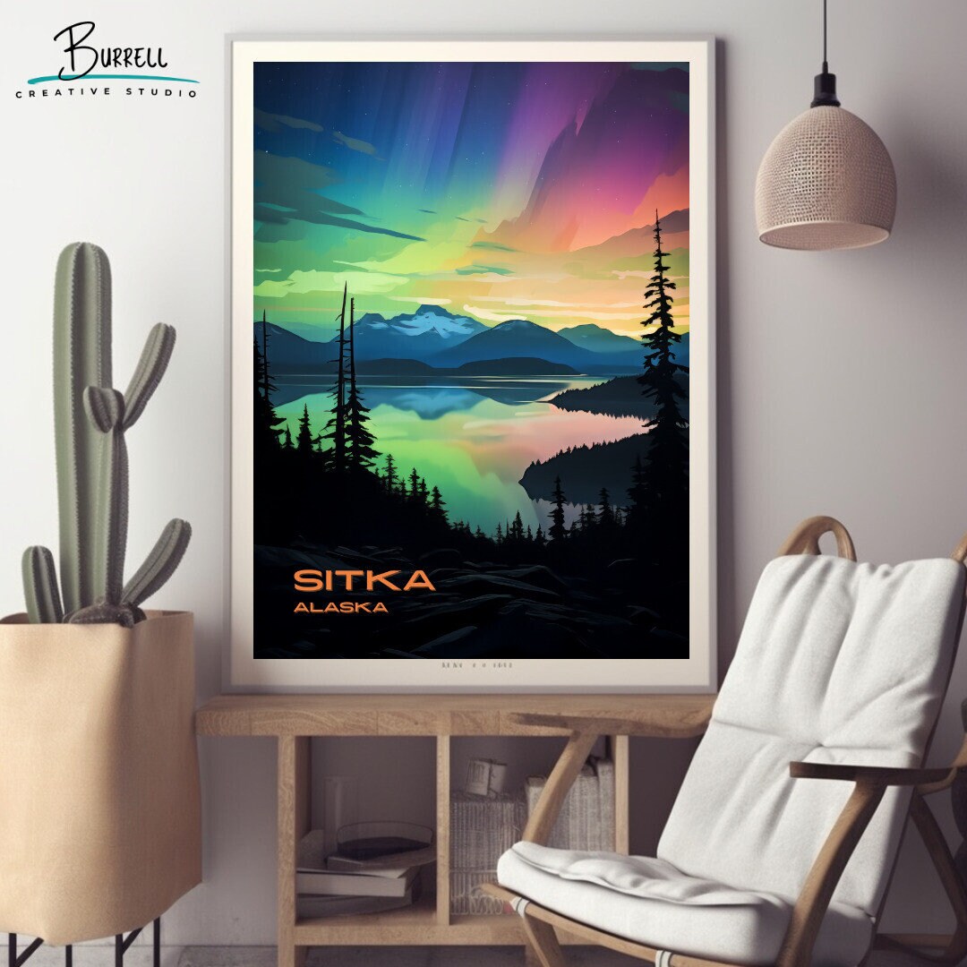Sitka Northern Lights Wall Art Poster Print Sitka Alaska Travel Poster ...