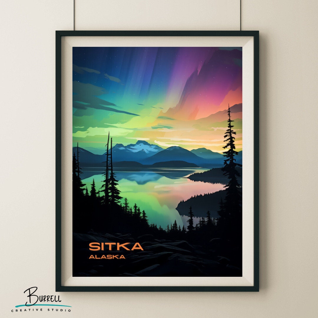 Sitka Alaska Northern Lights Travel Poster & Wall Art Poster Print - Etsy