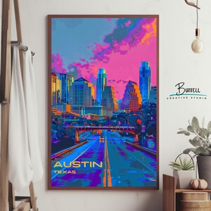 Austin Texas Skyline Travel Poster & Wall Art Poster Print - Etsy