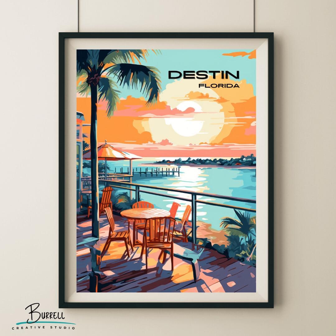 Destin Florida Harbor Boardwalk Travel Poster & Wall Art Poster Print ...
