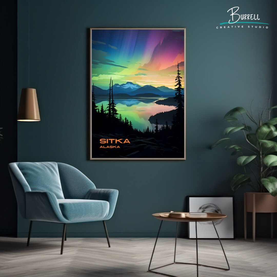Sitka Northern Lights Wall Art Poster Print Sitka Alaska Travel Poster ...