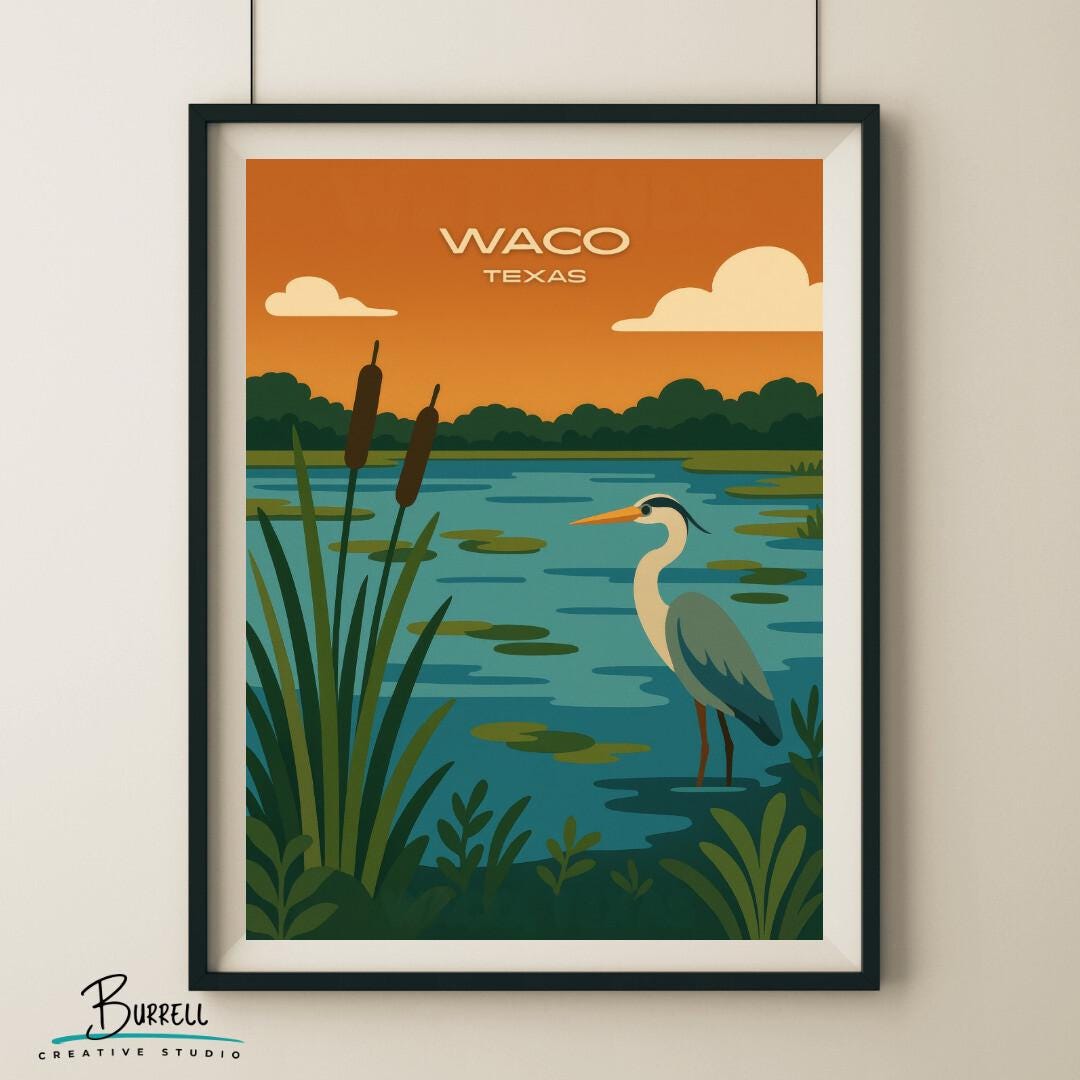 Waco Texas Lake Wetlands Travel Poster & Wall Art Poster Print - Etsy