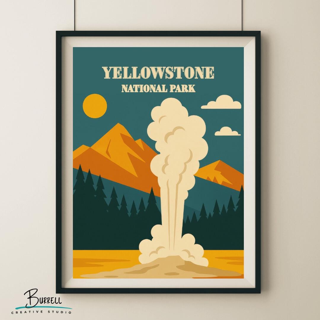Yellowstone National Park Wyoming Landscape Travel Poster & Wall Art ...