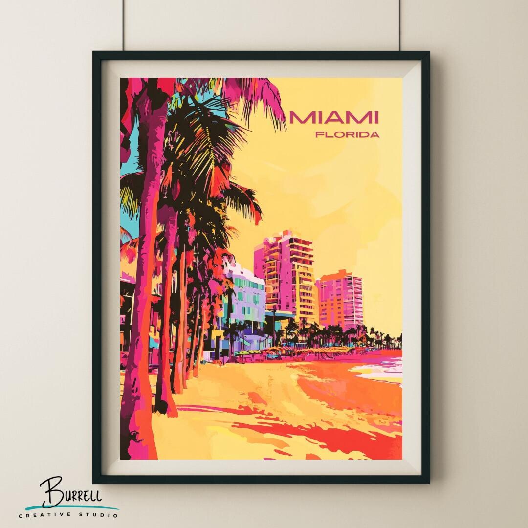 Miami Florida Beach Travel Poster & Wall Art Poster Print - Etsy