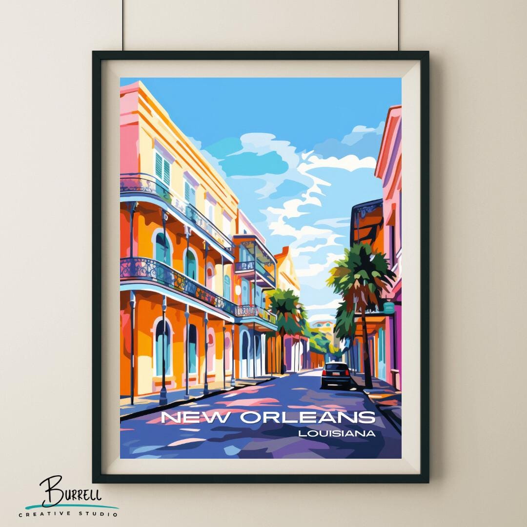 New Orleans Louisiana French Quarters Travel Poster & Wall Art Poster ...