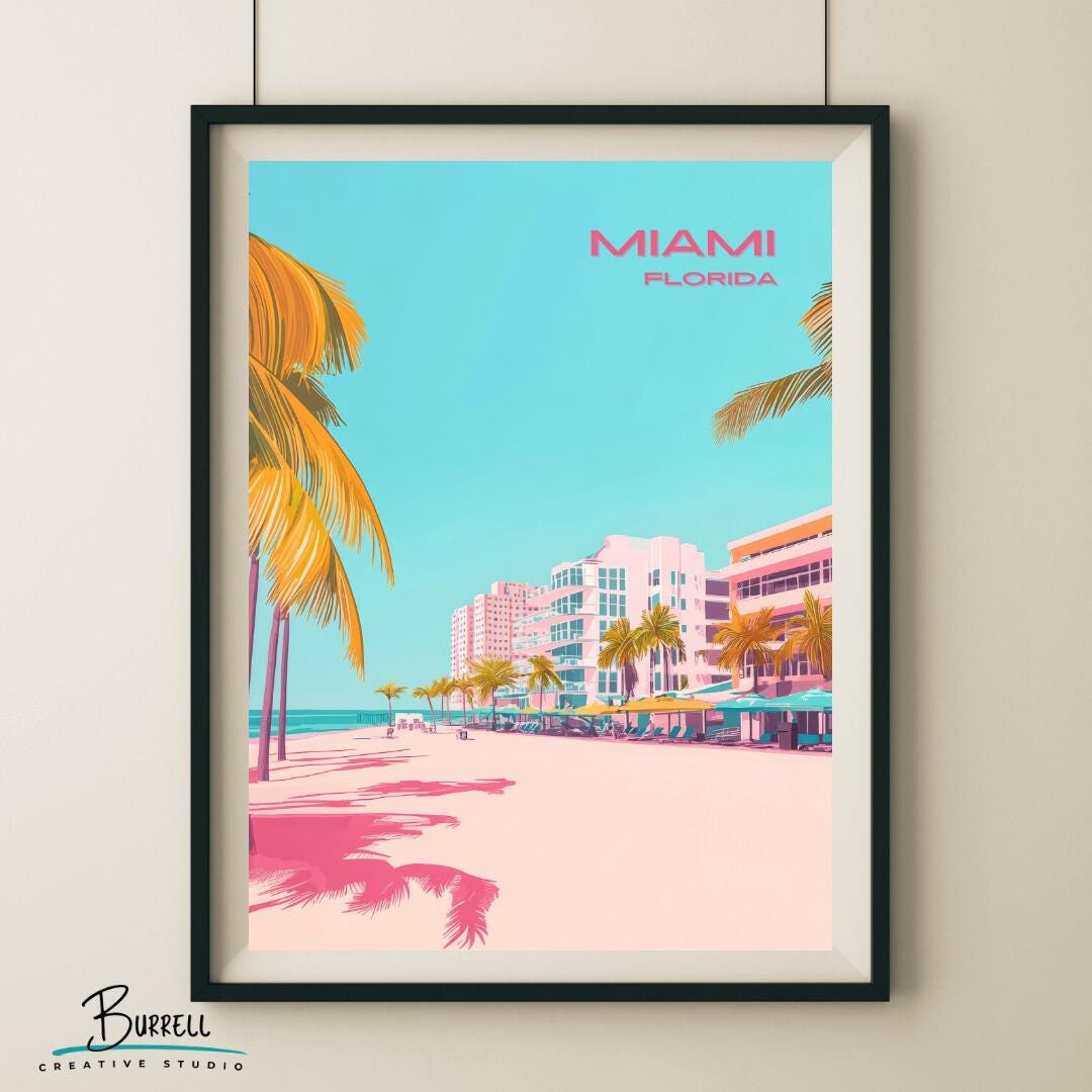 Miami Florida Beach View Travel Poster & Wall Art Poster Print - Etsy