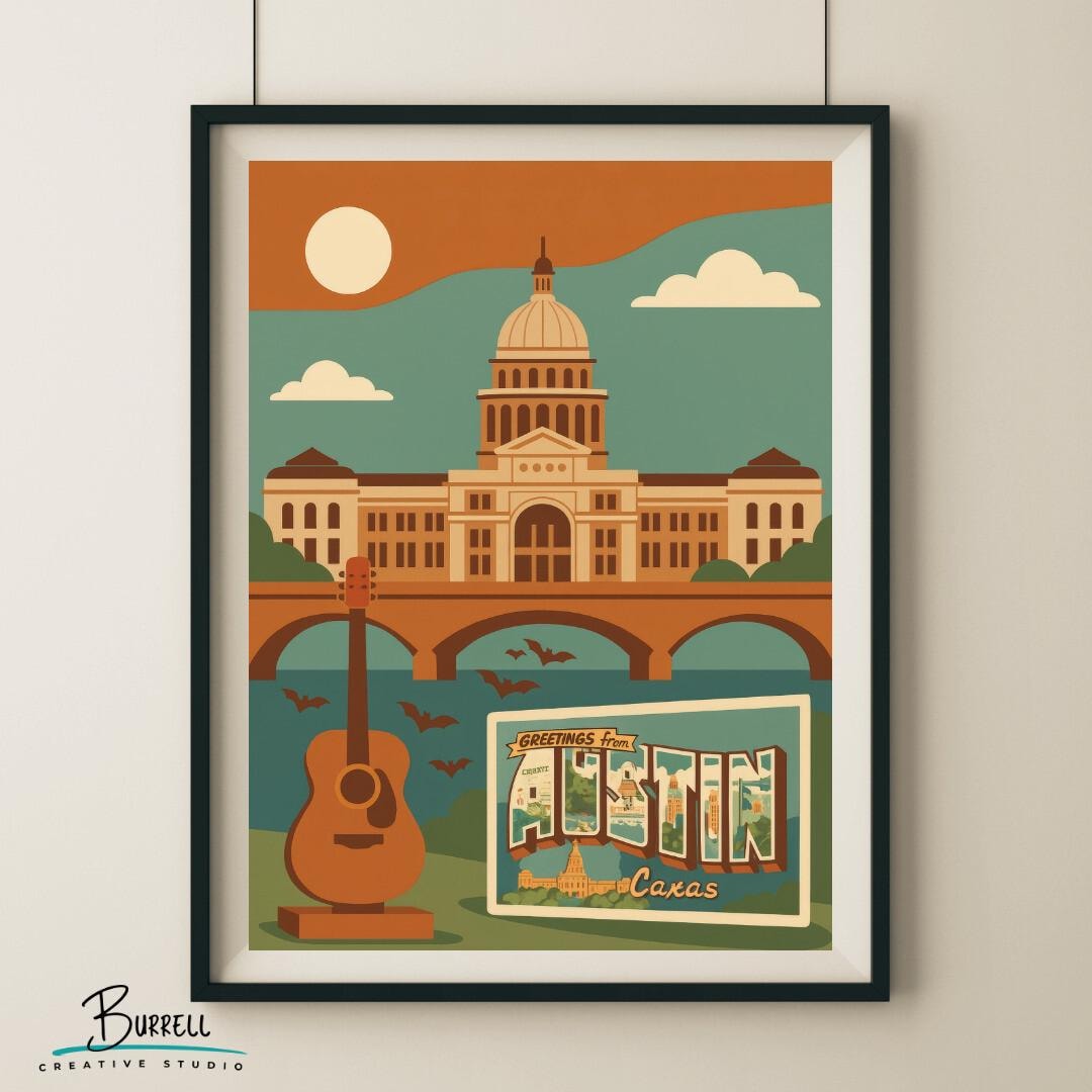 Austin Texas Iconic Landmarks Travel Poster & Wall Art Poster Print - Etsy