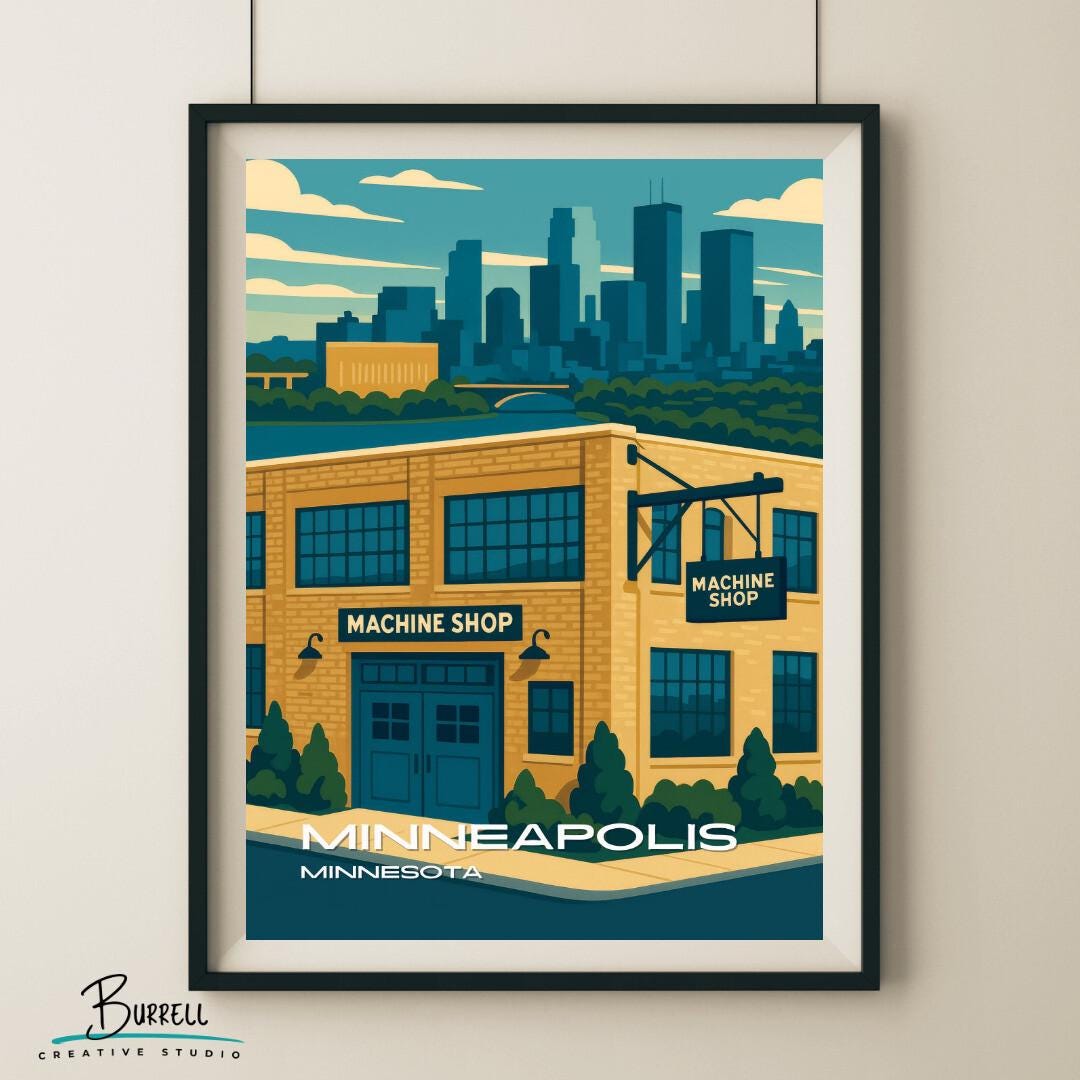Minneapolis Minnesota Machine Shop Travel Poster & Wall Art Poster ...