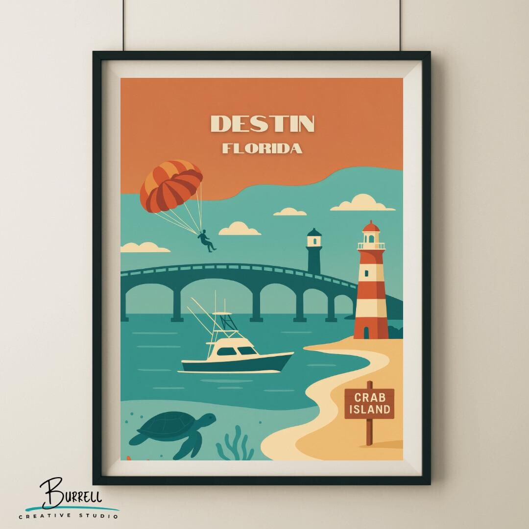 Destin Florida Unique Attractions Travel Poster & Wall Art Poster Print ...