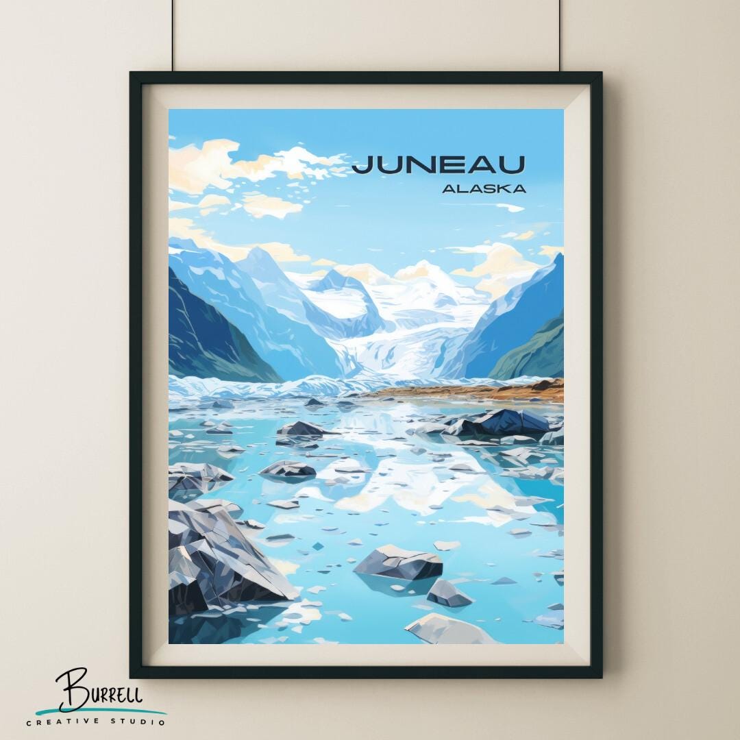 Juneau Alaska Mendenhall Glacier Travel Poster & Wall Art Poster Print ...