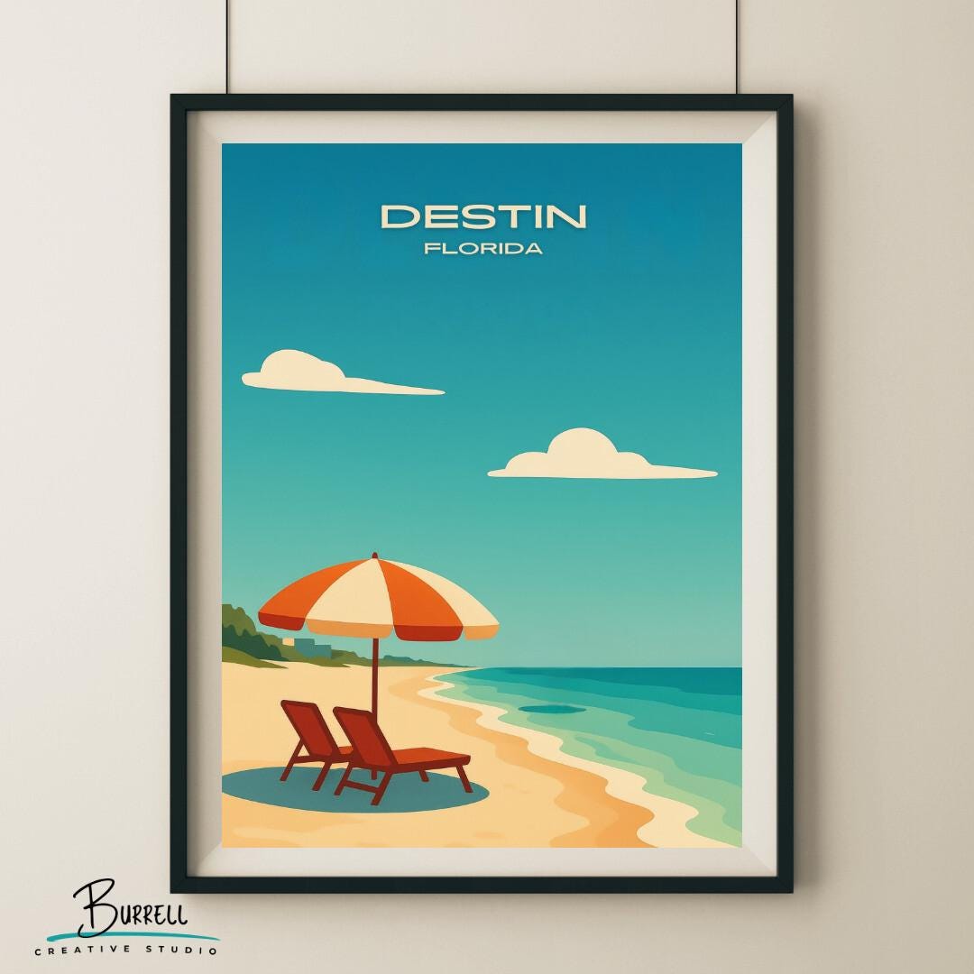 Destin Florida Beach View Travel Poster & Wall Art Poster Print - Etsy