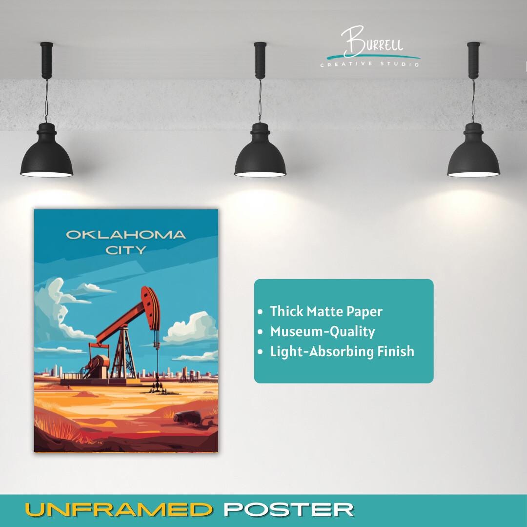 Oklahoma City Oil Drilling Poster: Americana Travel Wall Art - Etsy