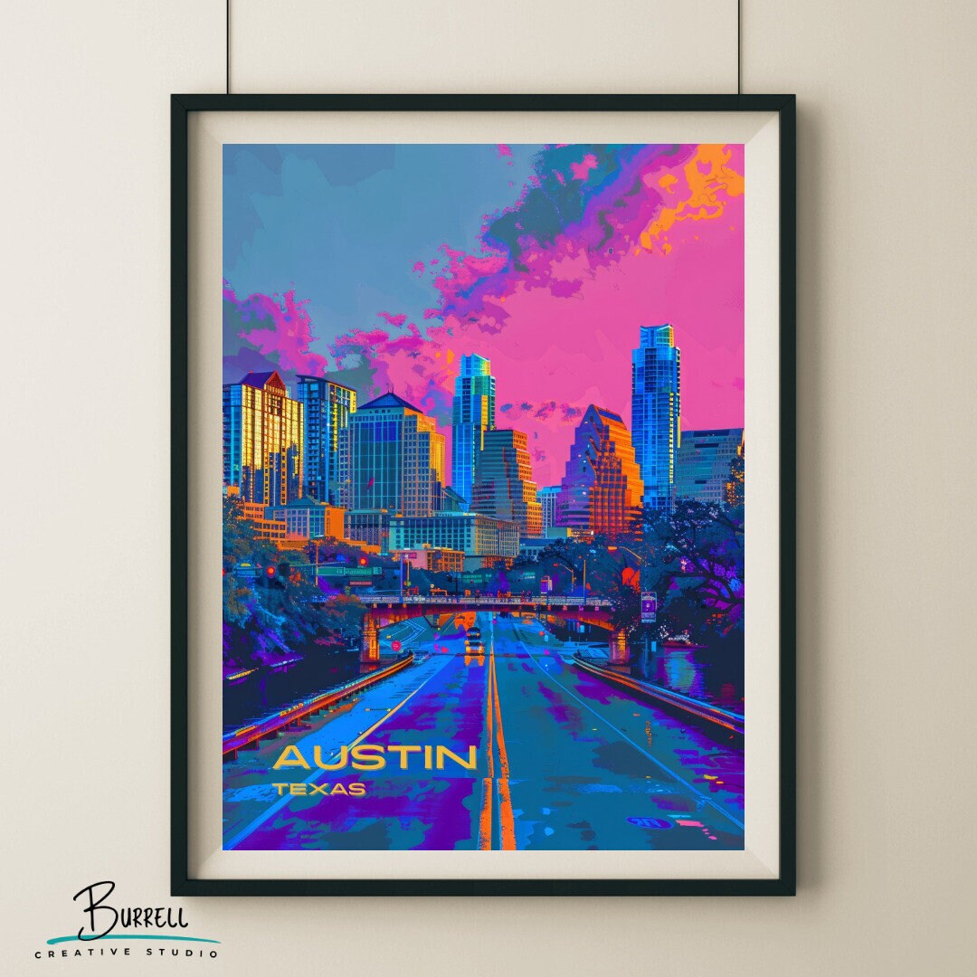 Austin Texas Skyline Travel Poster & Wall Art Poster Print - Etsy