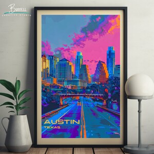 Austin Texas Skyline Travel Poster & Wall Art Poster Print - Etsy