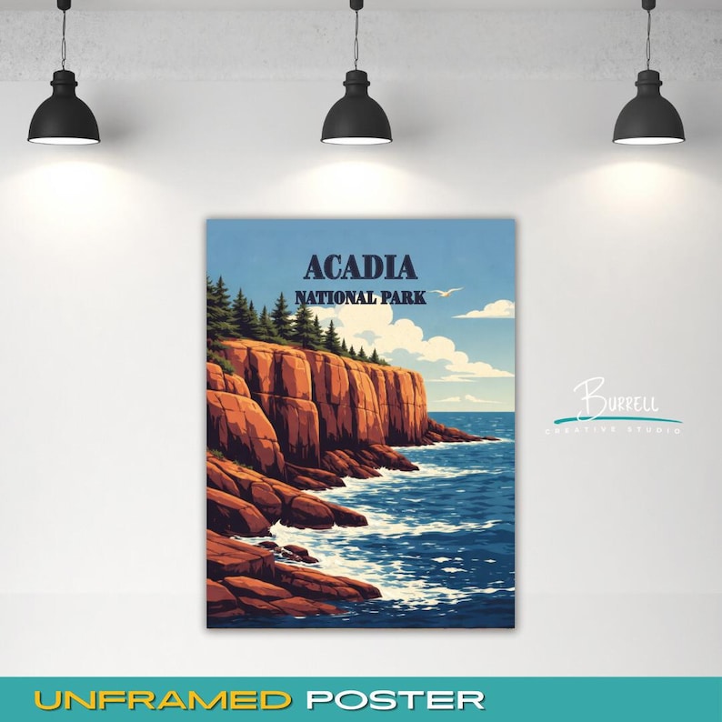 Acadia National Park Maine Otter Cliffs Travel Poster & Wall Art Poster ...