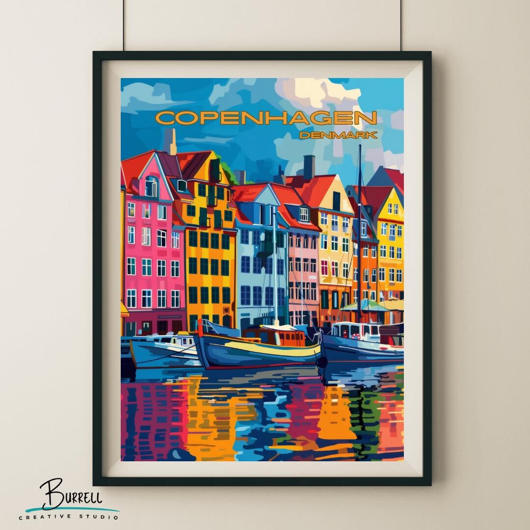 Copenhagen Denmark Nyhavn Harbor Travel Poster & Wall Art Poster Print ...