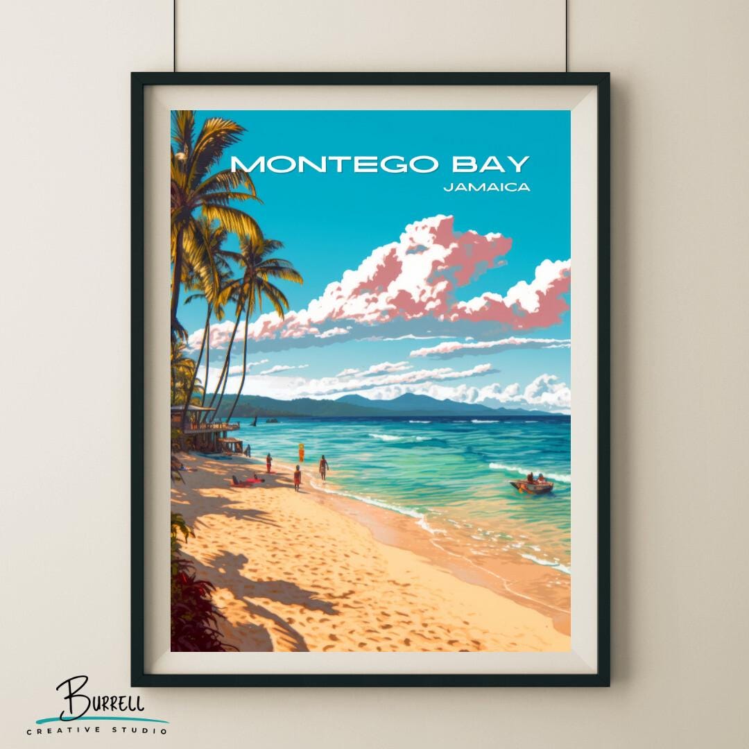 Montego Bay Jamaica Doctor's Cave Beach Travel Poster & Wall Art Poster ...