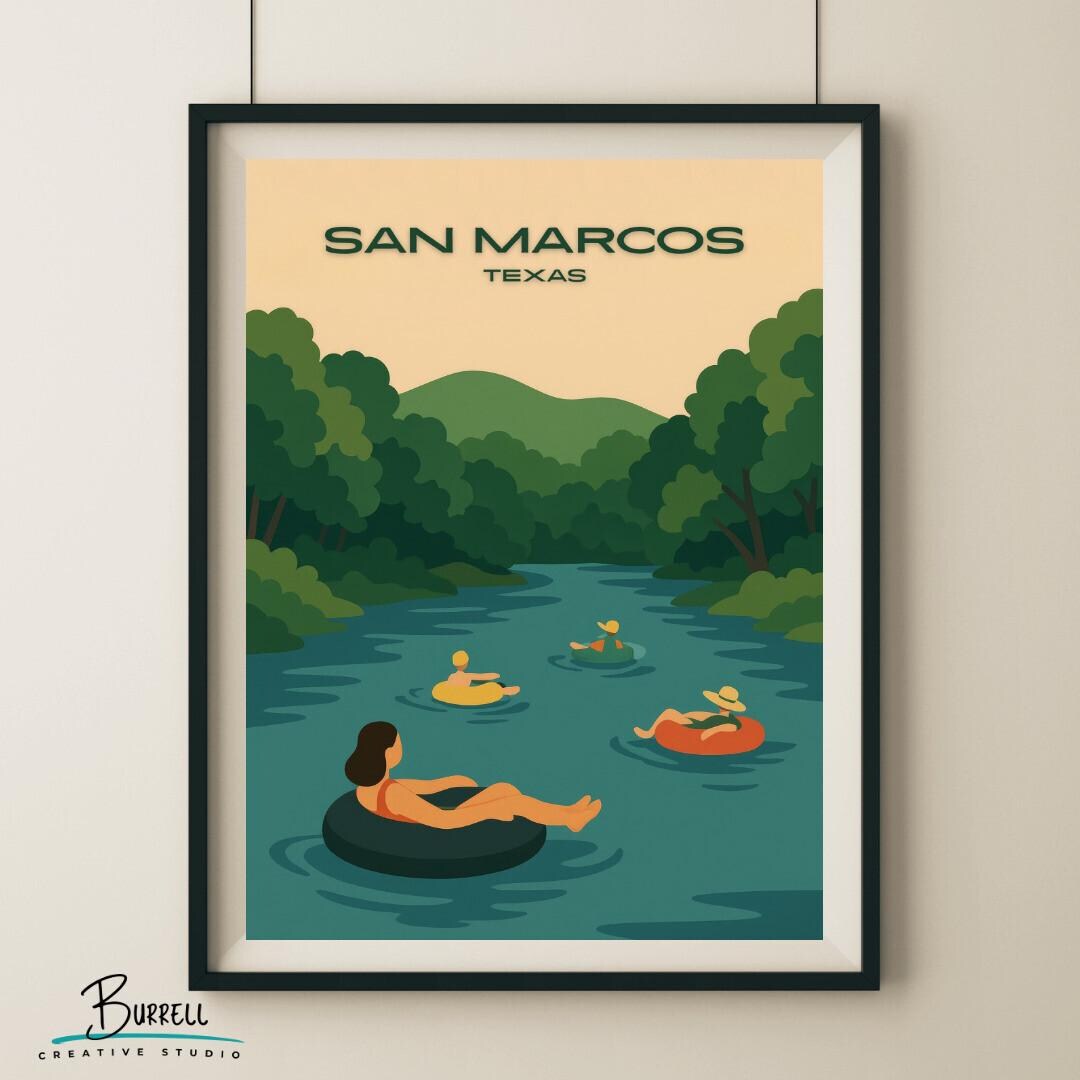 San Marcos Texas River Tubing Travel Poster & Wall Art Poster Print - Etsy