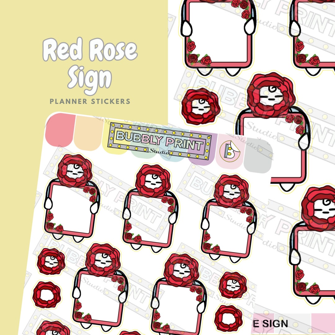 Red Rose Sign | Planner and Journal Sticker Sheet | Cute Deco Sticker ...