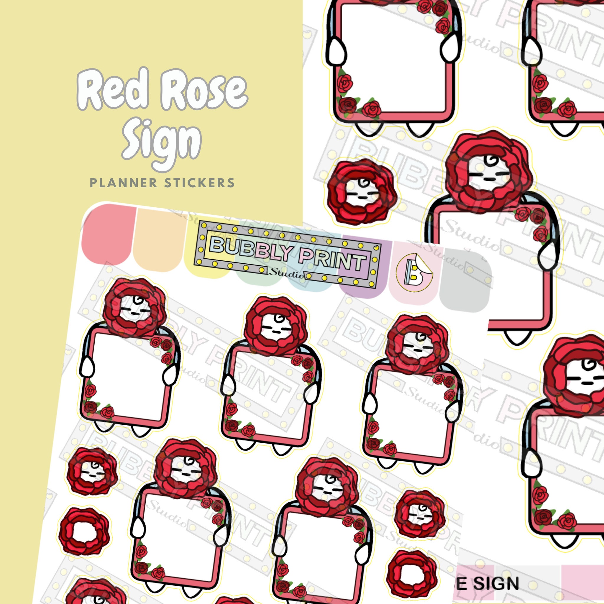 Red Rose Sign | Planner and Journal Sticker Sheet | Cute Deco Sticker ...