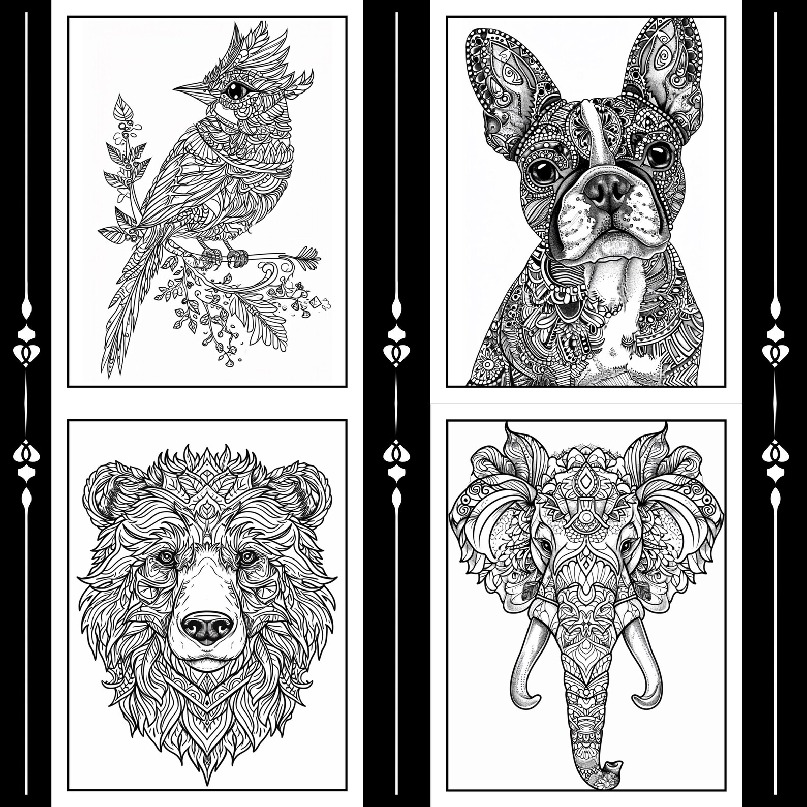 Animal Mandala Adult Coloring Book - Nature-inspired Designs, 50 Pages ...