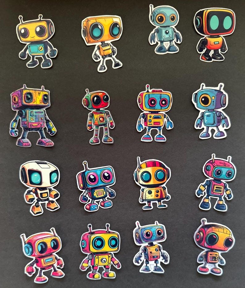 Cute Robot Sticker Pack | 45 Robot-themed Stickers | Tech Decals ...